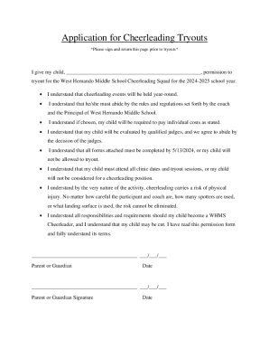 Fillable Online Application for Cheerleading Tryouts My child Fax Email ...