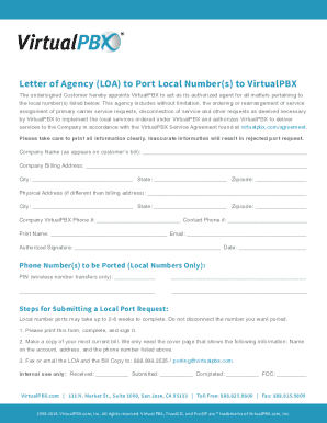 Fillable Online Letter of Agency (LOA) to Port Local Number(s) to ...
