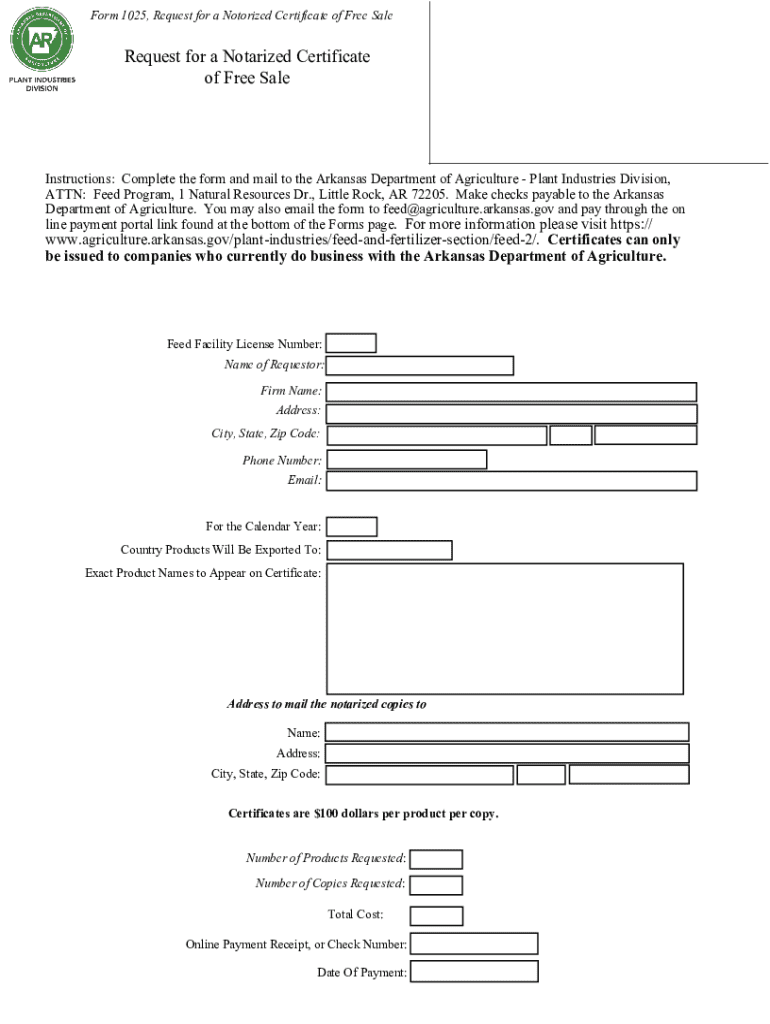Fillable Online Request for a Notarized Certificate of Free Sale Fax ...