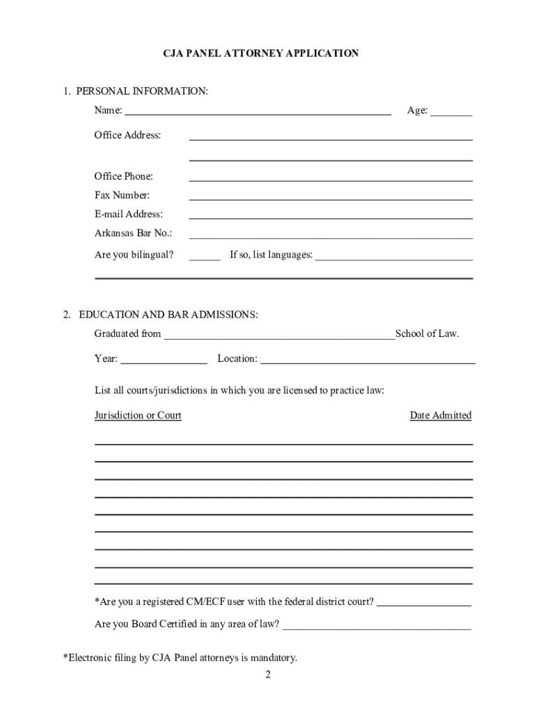 Fillable Online CJA Panel Attorney Application Fax Email Print - pdfFiller