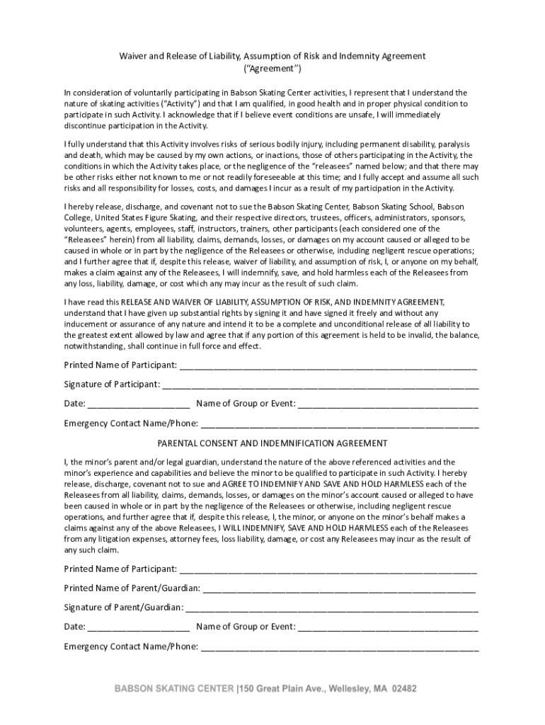 Fillable Online ACTIVITY WAIVER, RELEASE, AND INDEMNITY ... Fax Email ...