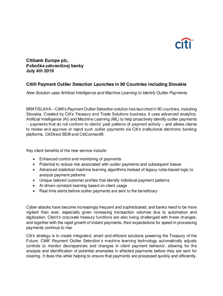 Fillable Online Citi rolls out new AI solution to detect outlier ...