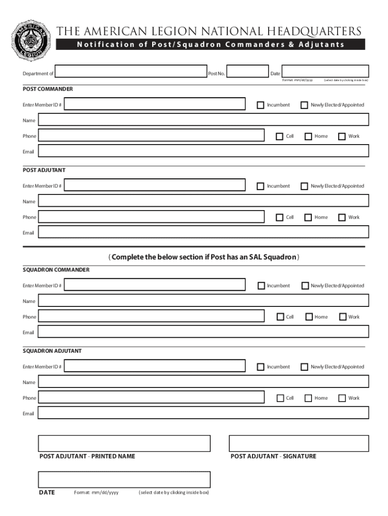 Fillable Online Notification of Post--Squadron Commanders and Adjutants ...