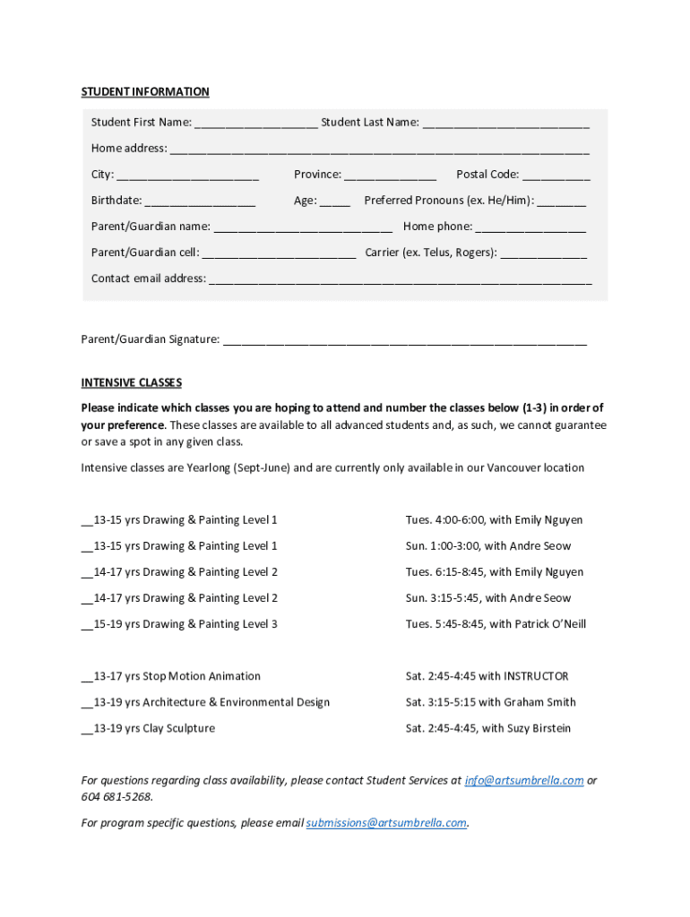 Fillable Online Art & Design Yearlong Intensive Application Fax Email ...