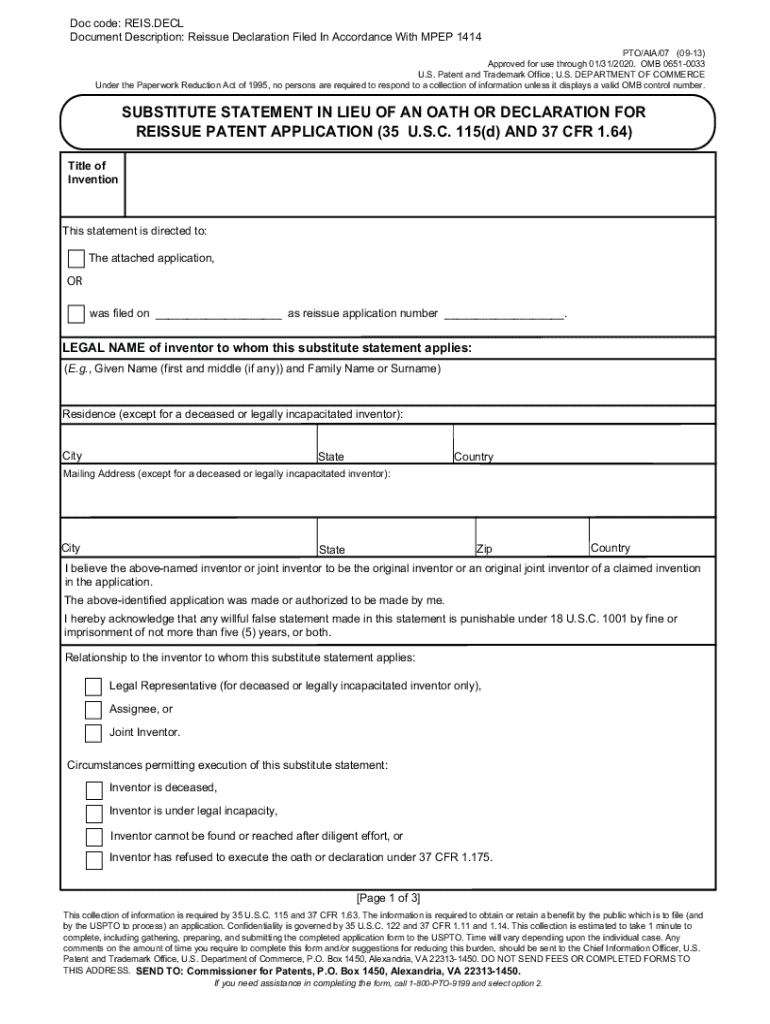 Fillable Online 1414-Content of Reissue Oath/Declaration Fax Email ...