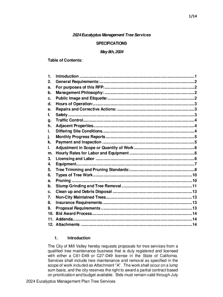 Fillable Online 1/14 2024 Eucalyptus Management Plan Tree Services 2024 ... Fax Email Print ...