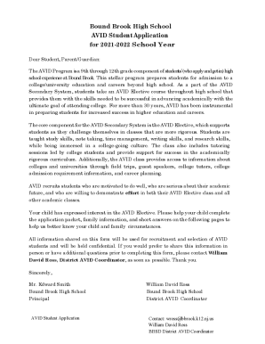 Fillable Online BBHS AVID Student Application Letter & Forms for 2122 ...