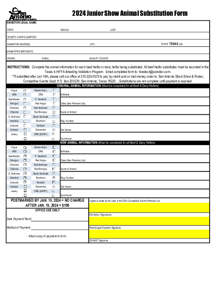 Fillable Online 2024 Hunt County Fair Junior Livestock Show ENTRY FORM ...