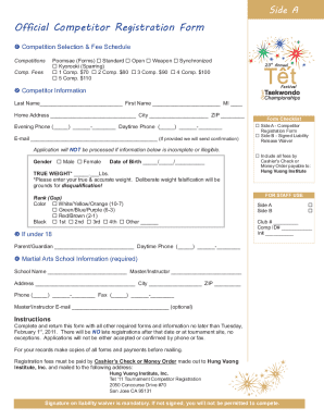 Fillable Online Official Competitor Registration Form Fax Email Print ...