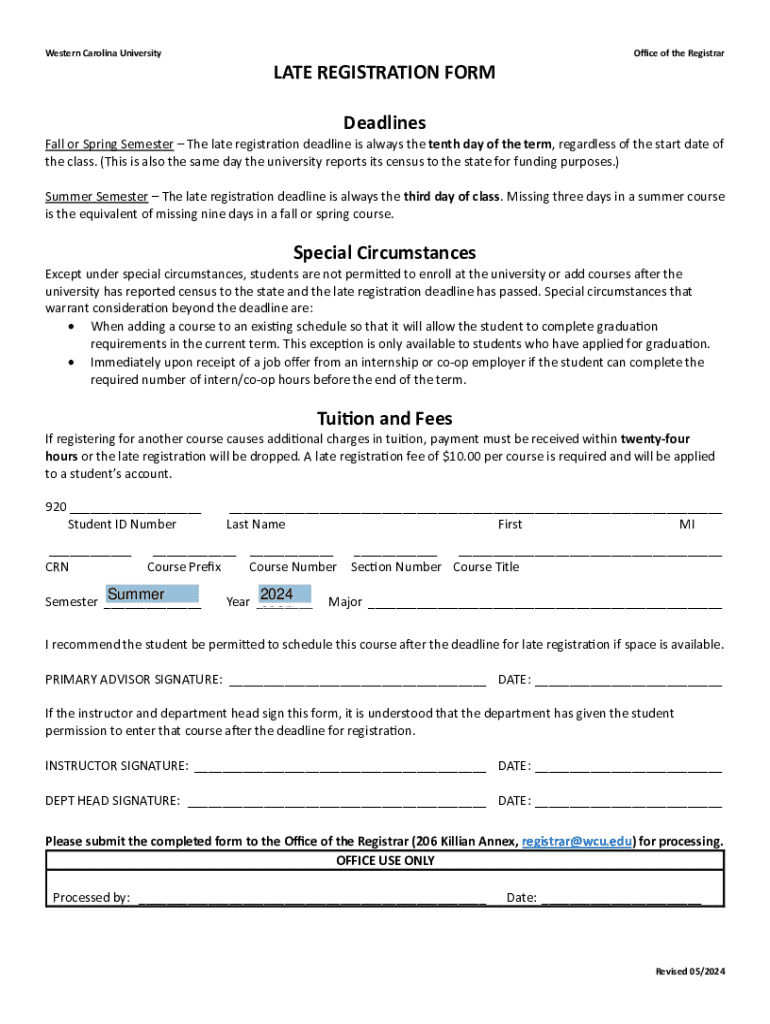 Fillable Online LATE REGISTRATION FORM Deadlines Fax Email Print ...