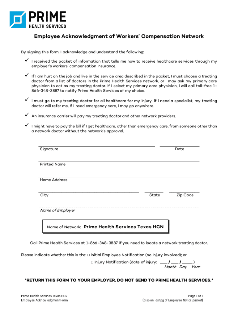 Fillable Online PHS Texas HCN Employee Acknowledgement Form Fax Email ...
