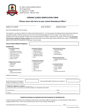 Fillable Online CHRONIC ILLNESS VERIFICATION FORM *Please return ...