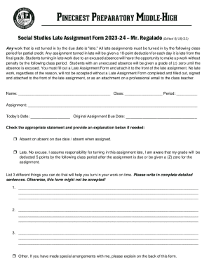 Fillable Online Late Work Policy and Late Work Form - Mr. Brian ...