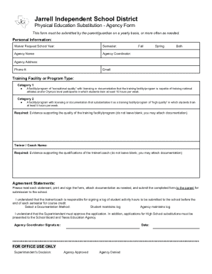 Fillable Online Physical Education Substitution Agency Form Fax Email Print - pdfFiller