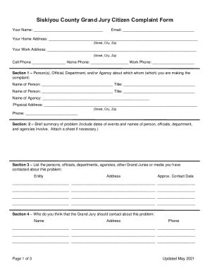 Fillable Online Siskiyou County Grand Jury Citizen Complaint Form Fax ...