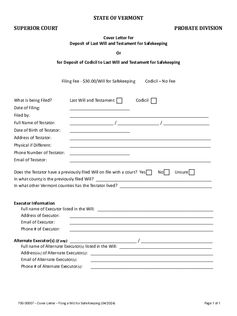 Fillable Online 14 V.S.A.2. ::2 Deposit of will for safekeeping ...