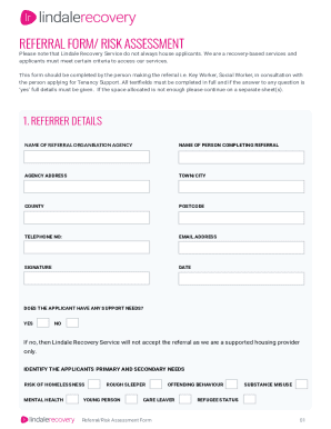 Fillable Online REFERRAL FORM/ RISK ASSESSMENT Fax Email Print - pdfFiller