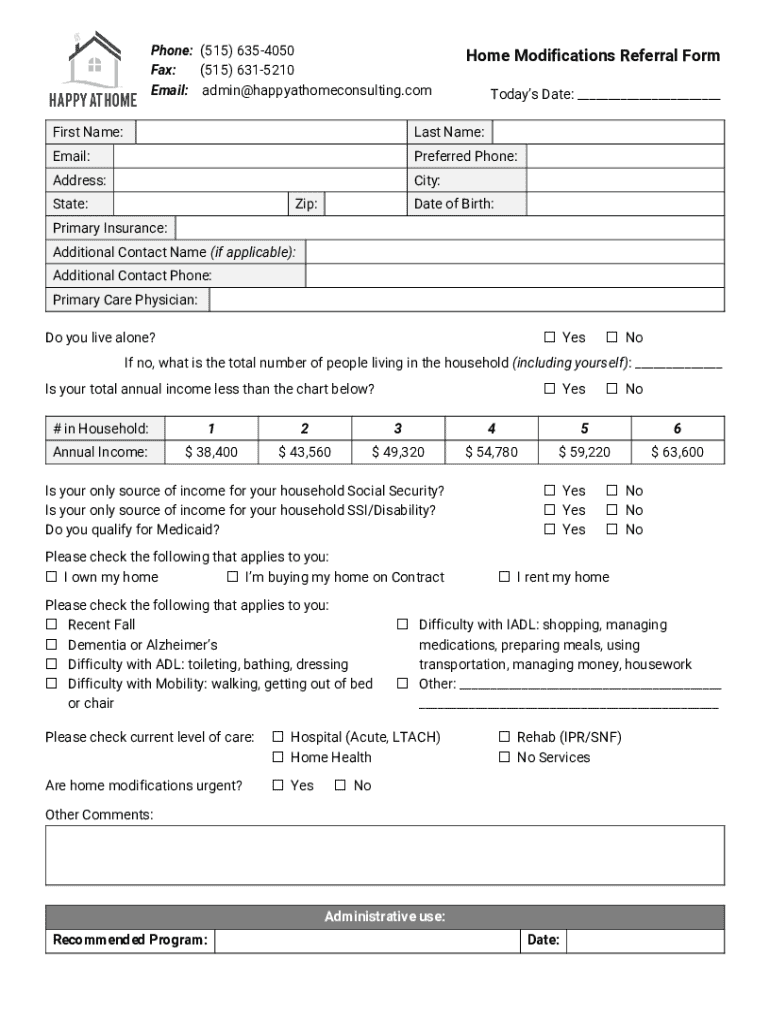 Fillable Online Home Modifications Referral Form Fax Email Print - pdfFiller