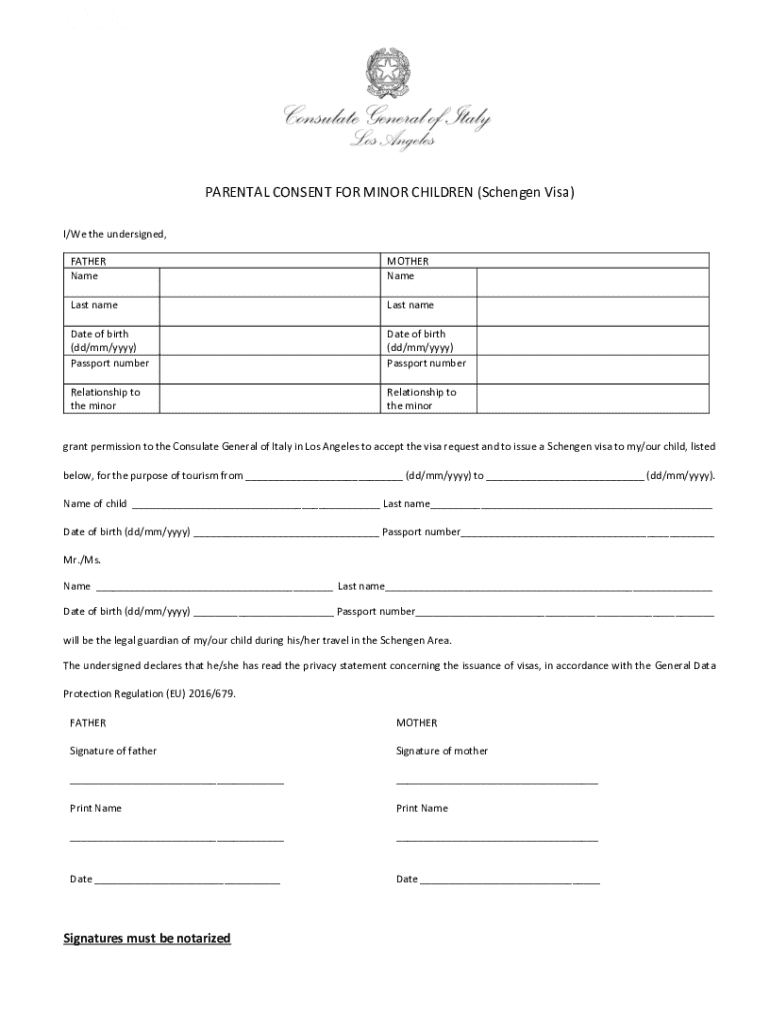 Fillable Online conslosangeles esteri SCHENGEN VISA CHECKLIST MAIL-IN FORM Family Name Fax Email ...