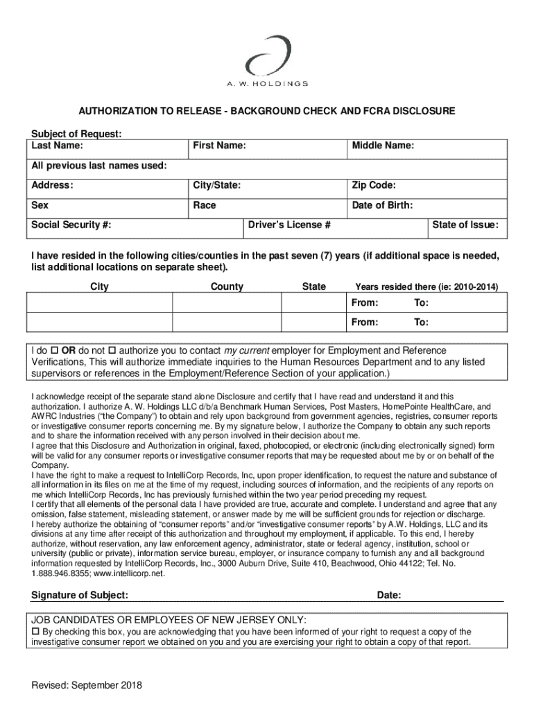 Fillable Online BACKGROUND DISCLOSURE & AUTHORIZATION FORM Fax Email Print - pdfFiller