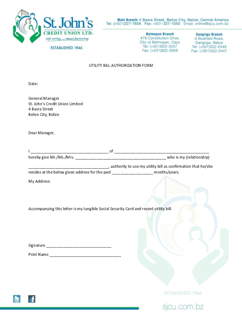 Fillable Online utility bill authorization form - Belize City Fax Email ...
