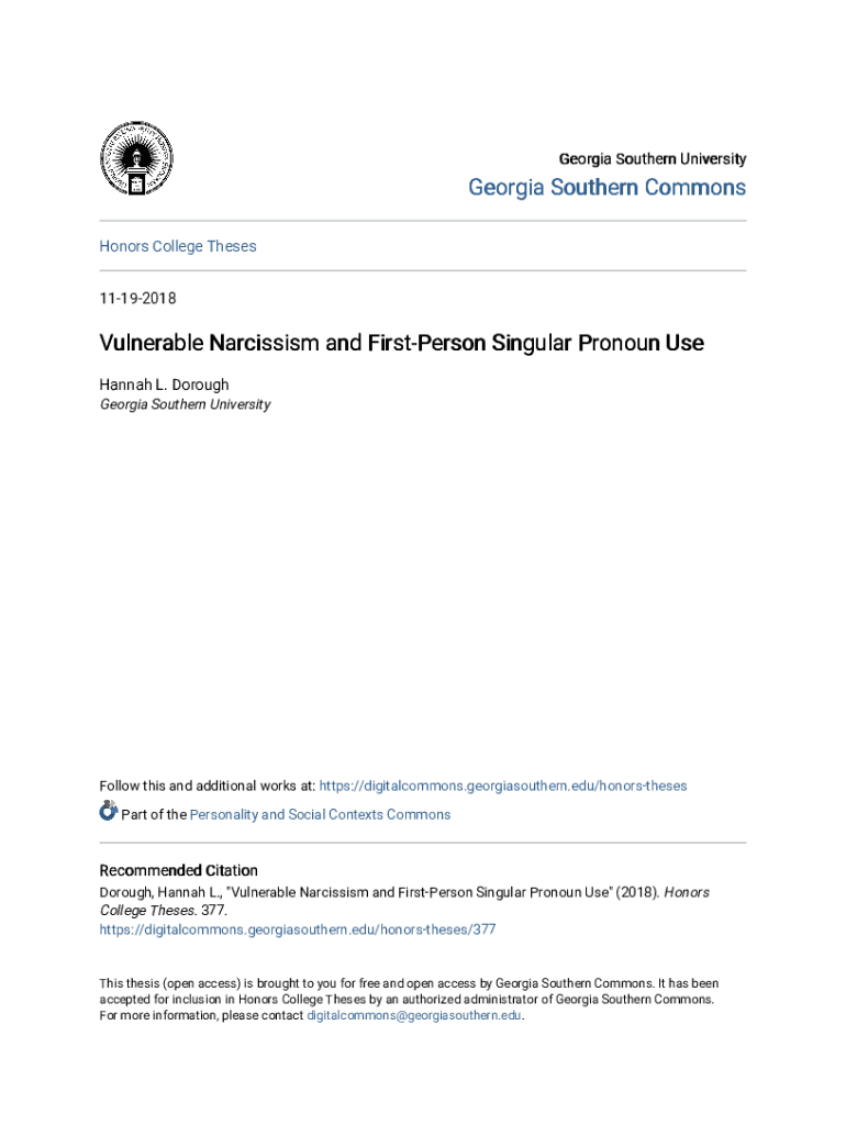 Fillable Online Vulnerable Narcissism and First-Person Singular Pronoun ...