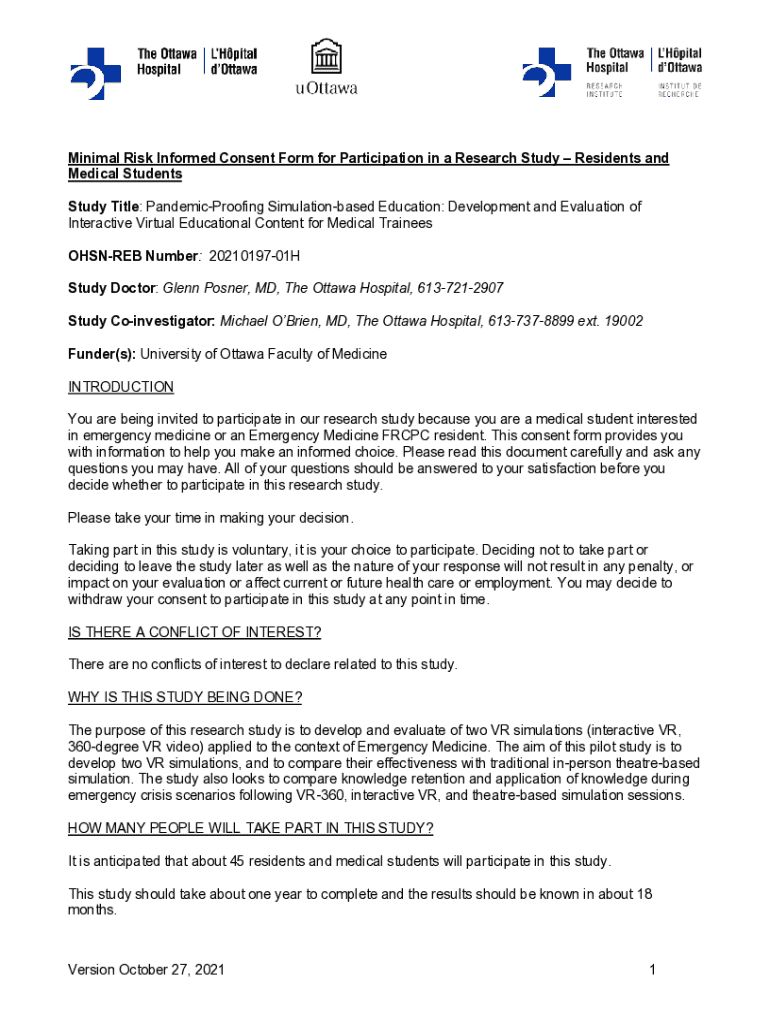 Fillable Online Minimal Risk Consent Form Templates Fax Email Print ...