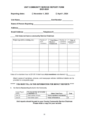 Fillable Online UNIT COMMUNITY SERVICE REPORT FORM 2023-2024 Fax Email ...