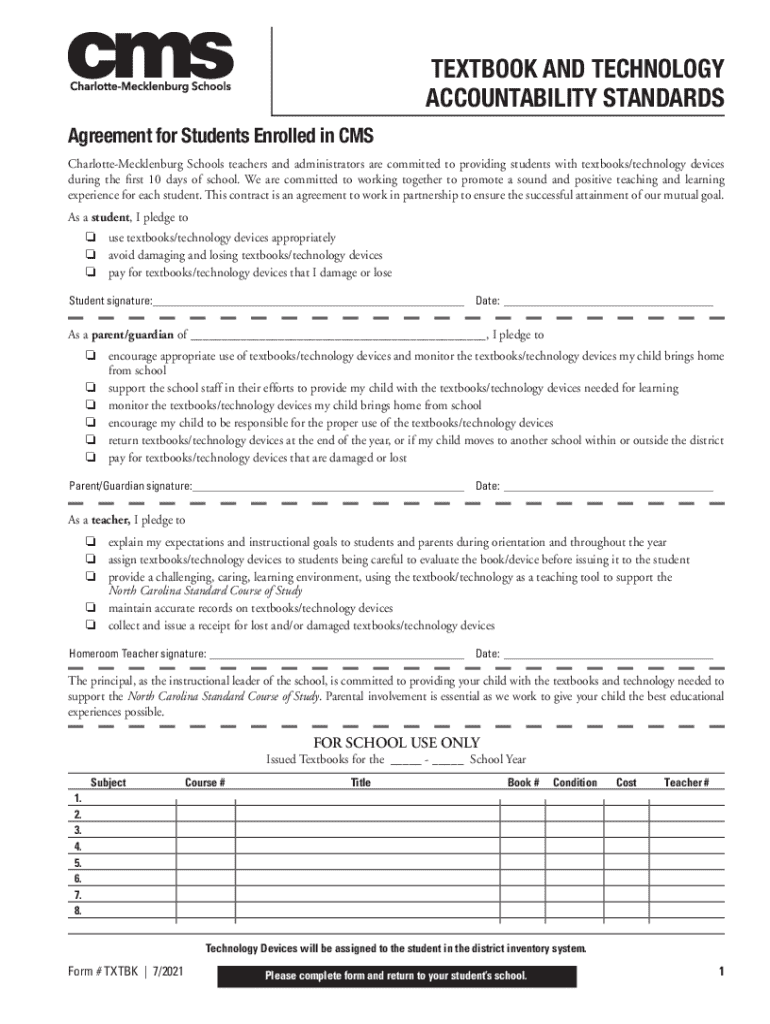 Fillable Online CMS STUDENT TECHNOLOGY AGREEMENT FORM Fax Email Print ...