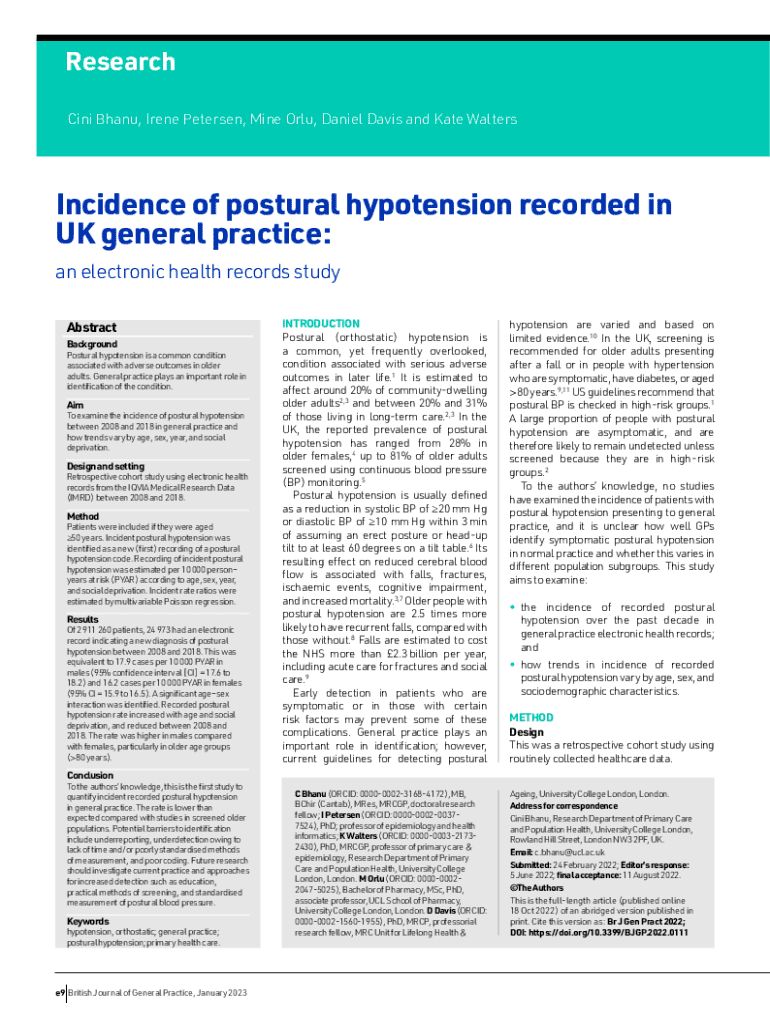 Fillable Online Incidence of postural hypotension recorded in UK ...