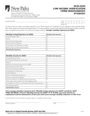 Fillable Online 2024-2025 Student Low Income Verification Form Federal ... Fax Email Print ...