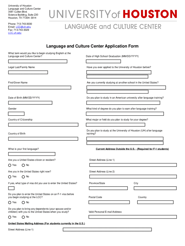 Fillable Online Language and Culture Center Application Form Fax Email Print - pdfFiller