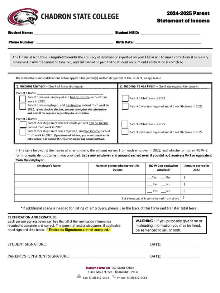Fillable Online Family Information SECTION C: Student's tax forms and ...