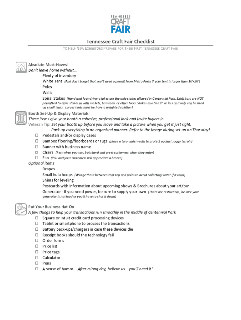 Fillable Online Tennessee Craft Fair Checklist Fax Email Print - pdfFiller