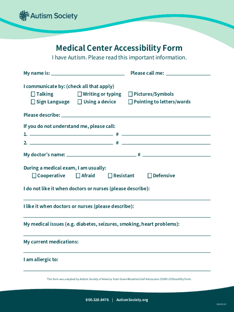 Fillable Online Autism Spectrum - Access Information Form Fax Email Print - pdfFiller