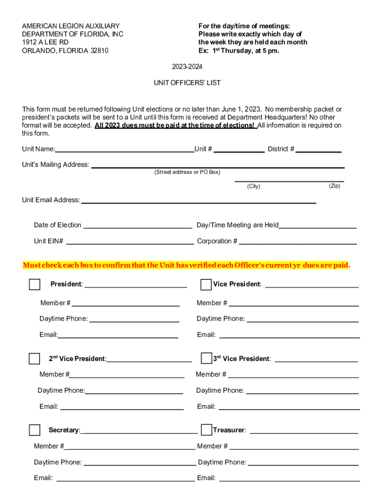 Fillable Online Fillable Online Unit 20 Officers' List Fax Email Print ...