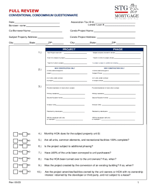 Fillable Online Condo Full Review Questionnaire Conventional Fax Email ...
