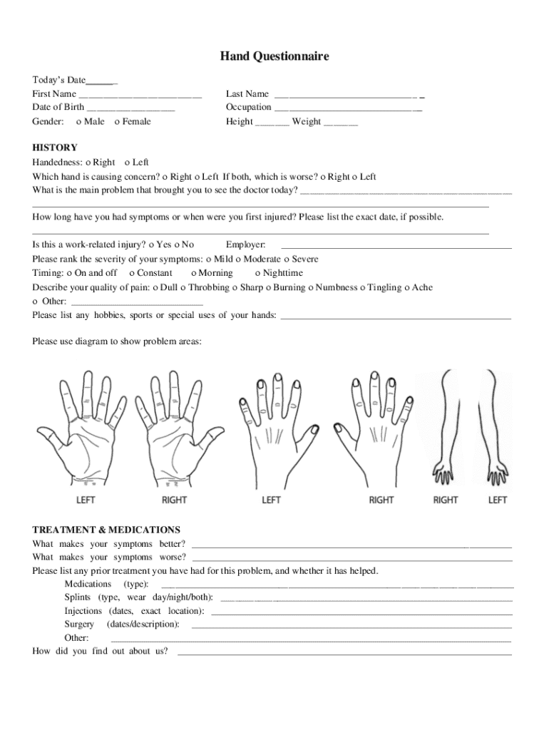 Fillable Online Hand & Upper Extremity Questionnaire Fax Email Print ...