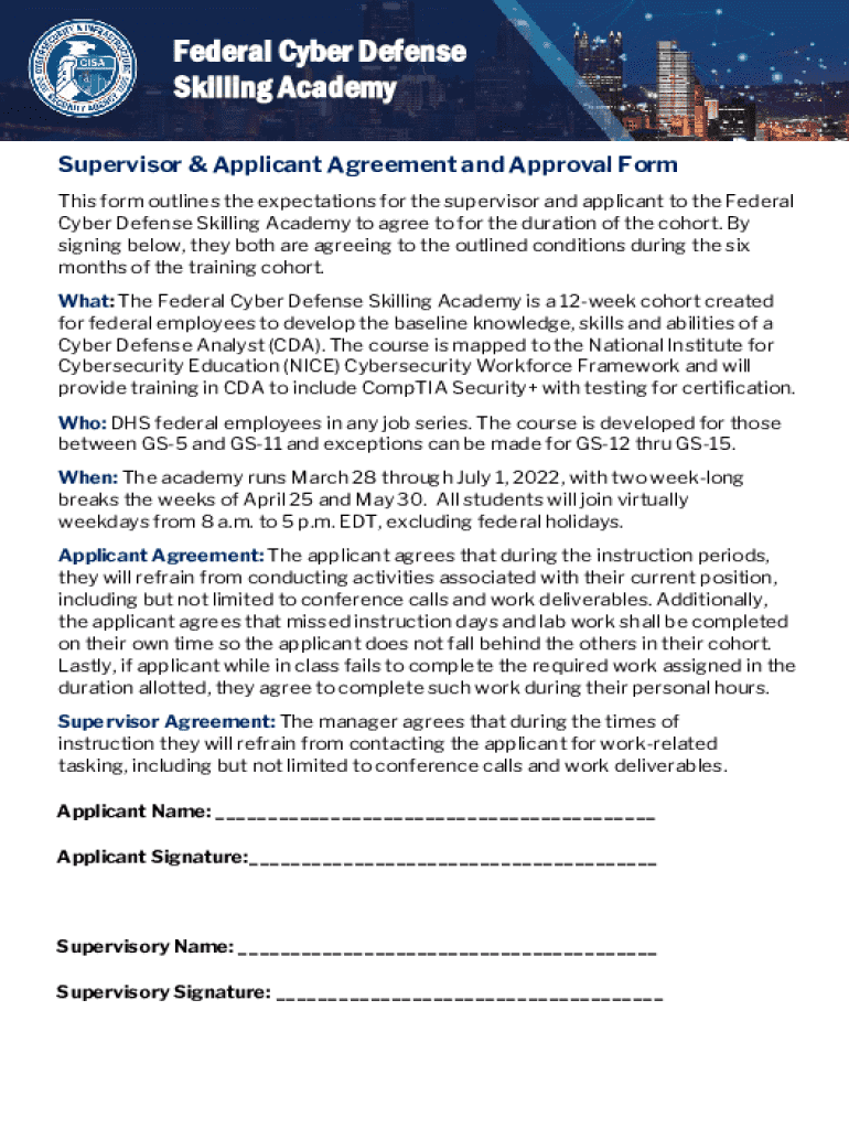 Fillable Online Supervisor & Applicant Agreement and Approval Form Fax ...