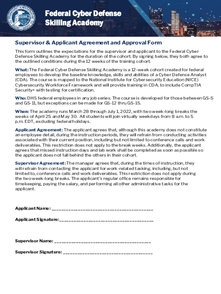 Fillable Online Supervisor & Applicant Agreement and Approval Form ...