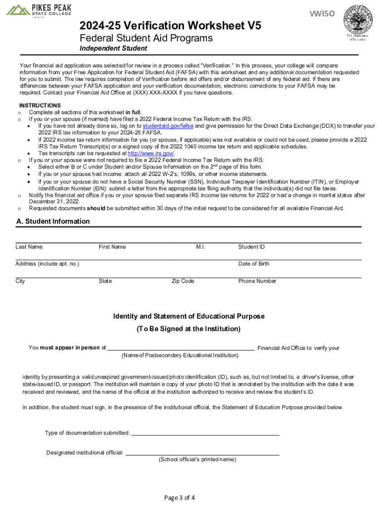 Fillable Online 2024-25 Verification Worksheet V5 Fax Email Print - pdfFiller