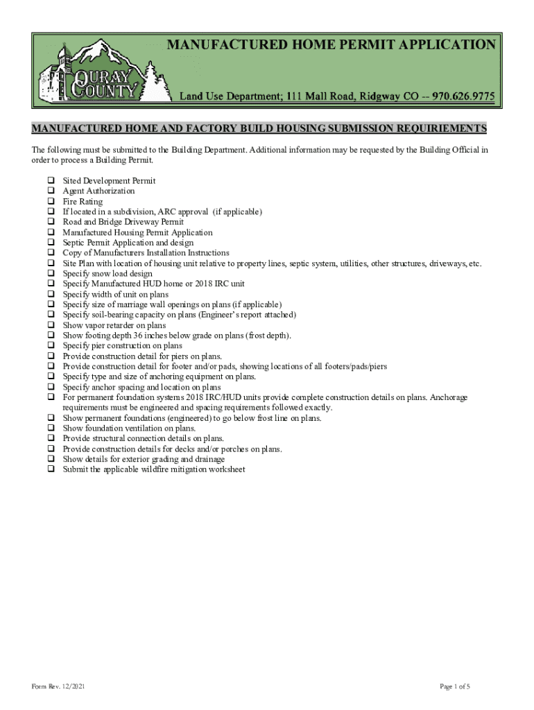 Fillable Online Manufactured Home Permit Appplication Fax Email Print - pdfFiller