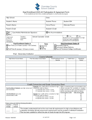Fillable Online Dual Enrollment 2023-24 Participation & Agreement Form Fax Email Print - pdfFiller