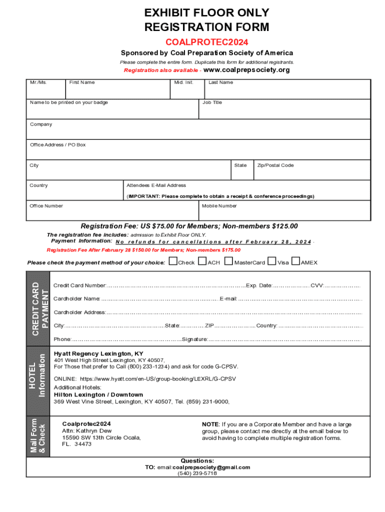 Fillable Online EXHIBIT FLOOR ONLY REGISTRATION FORM Fax Email Print - pdfFiller