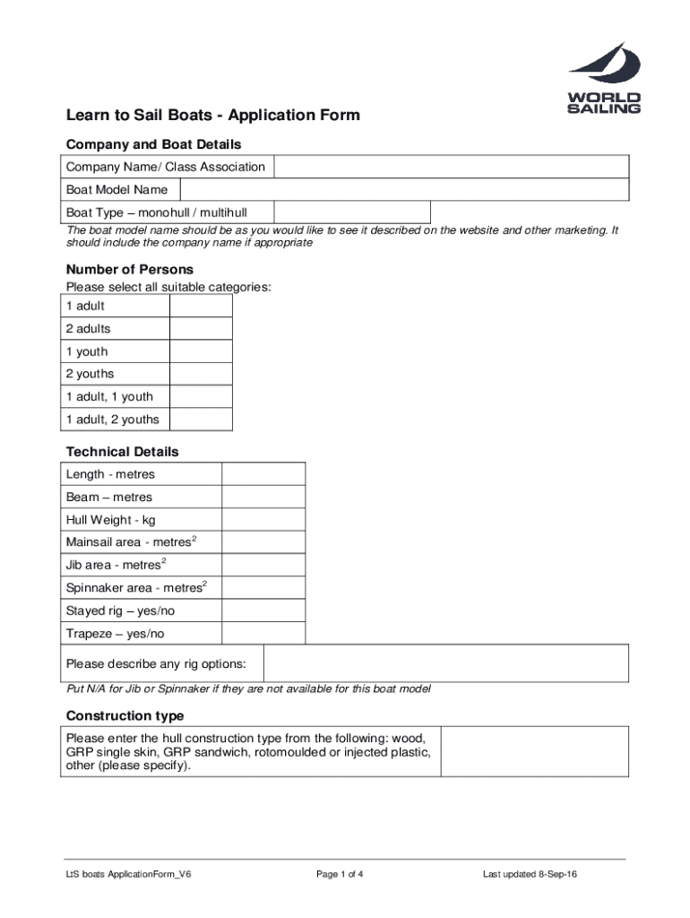 Fillable Online Learn to Sail Boats - Application Form Fax Email Print ...
