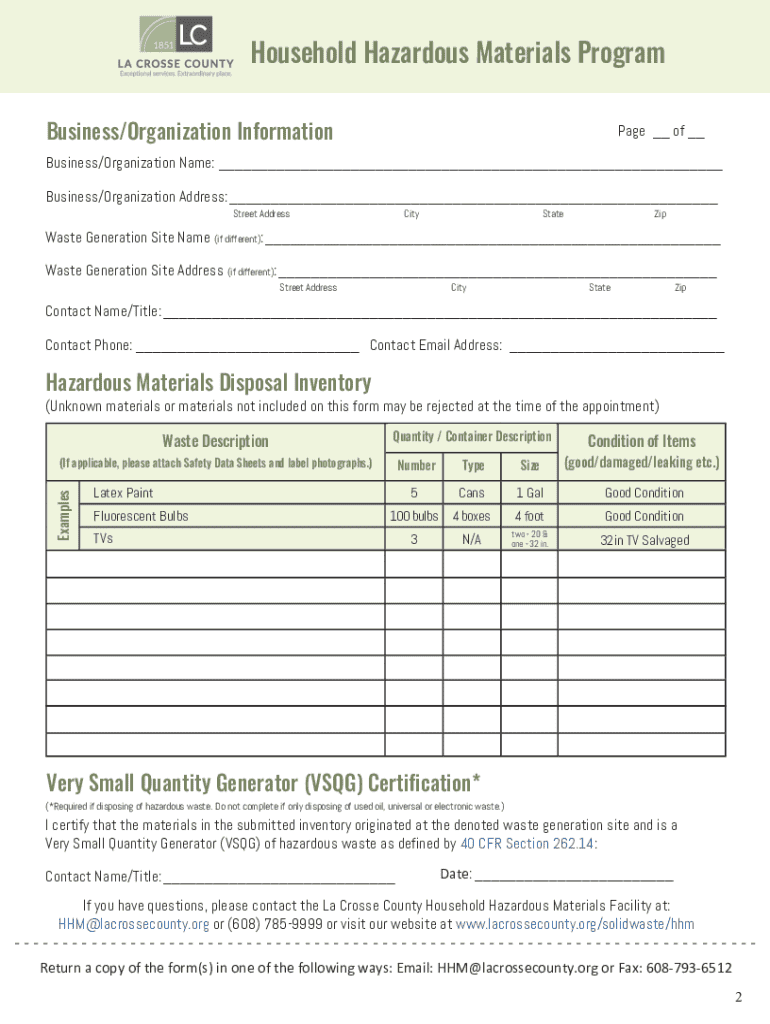 Fillable Online Household Hazardous Materials ProgramCity of Mesa Fax ...