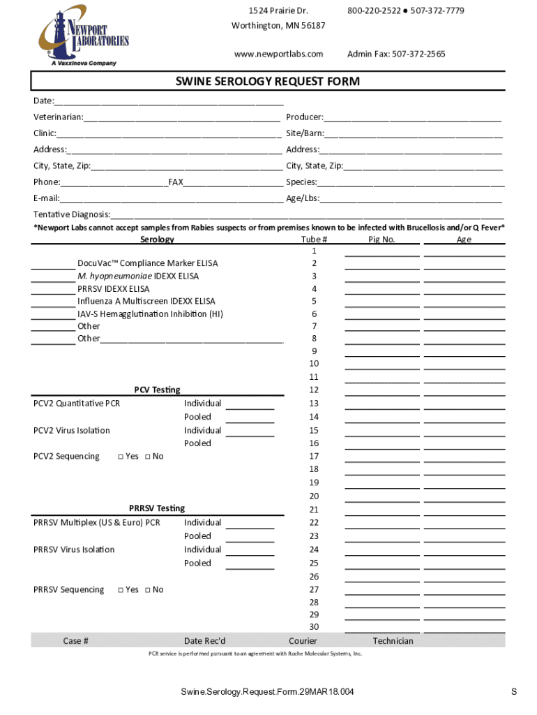 Fillable Online SWINE SEROLOGY REQUEST FORM Fax Email Print - pdfFiller