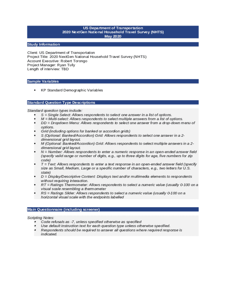 Fillable Online Next-Gen National Household Travel Survey Fax Email ...