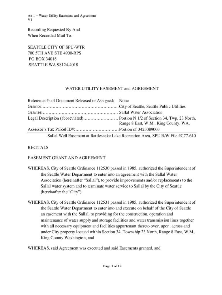 Fillable Online CB 119165 - Att 1 - Water Utility Easement and ...