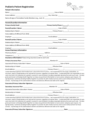 Fillable Online Pediatric Patient Registration Form ... Fax Email Print ...